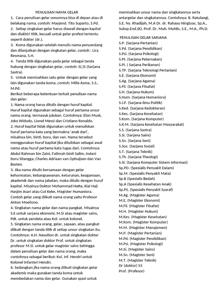 Catatan B. Indo Penulisan Nama Gelar | PDF