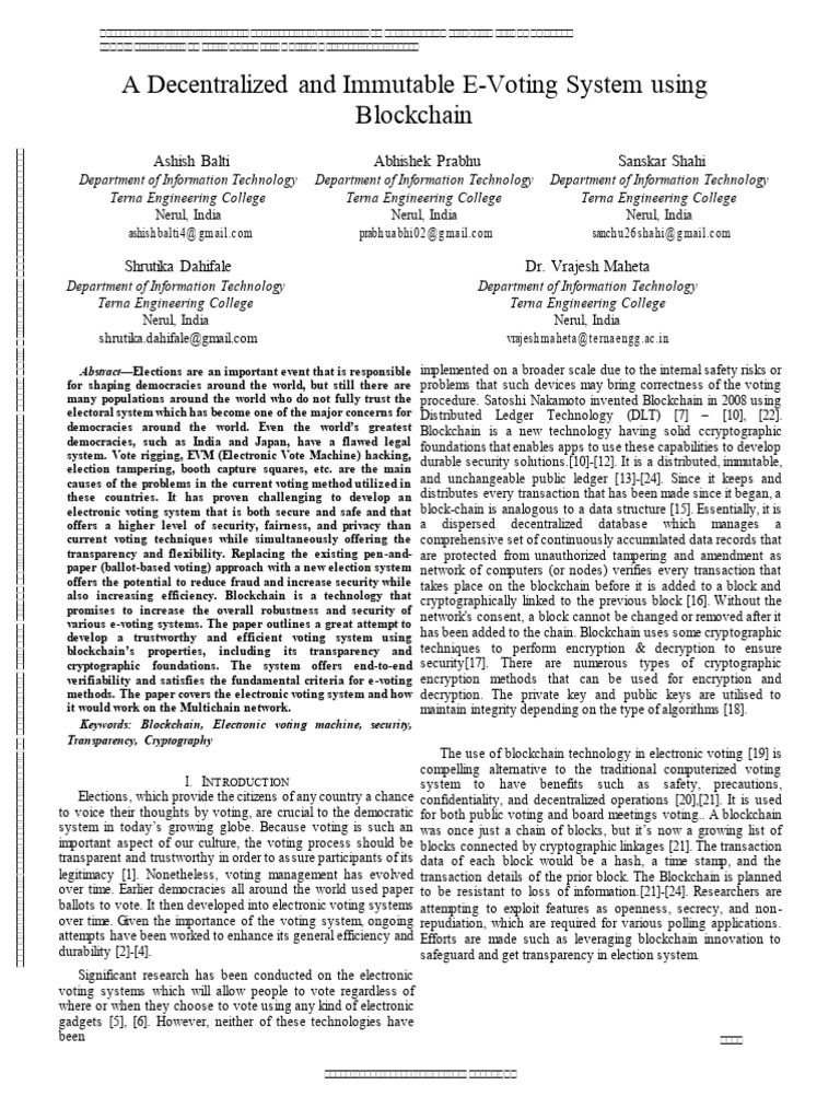 A Decentralized and Immutable E-Voting System Using Blockchain | PDF | Electronic Voting ...