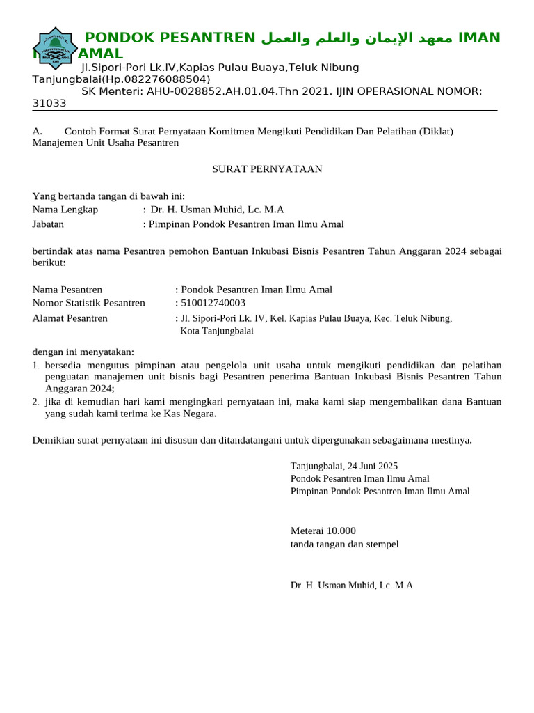 Permohonan Pernyataan Komitmen Mengikuti Pendidikan Dan Pelatihan ...