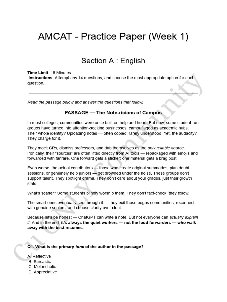 AMCAT - Practice Paper (Week 1) | PDF | Linguistics