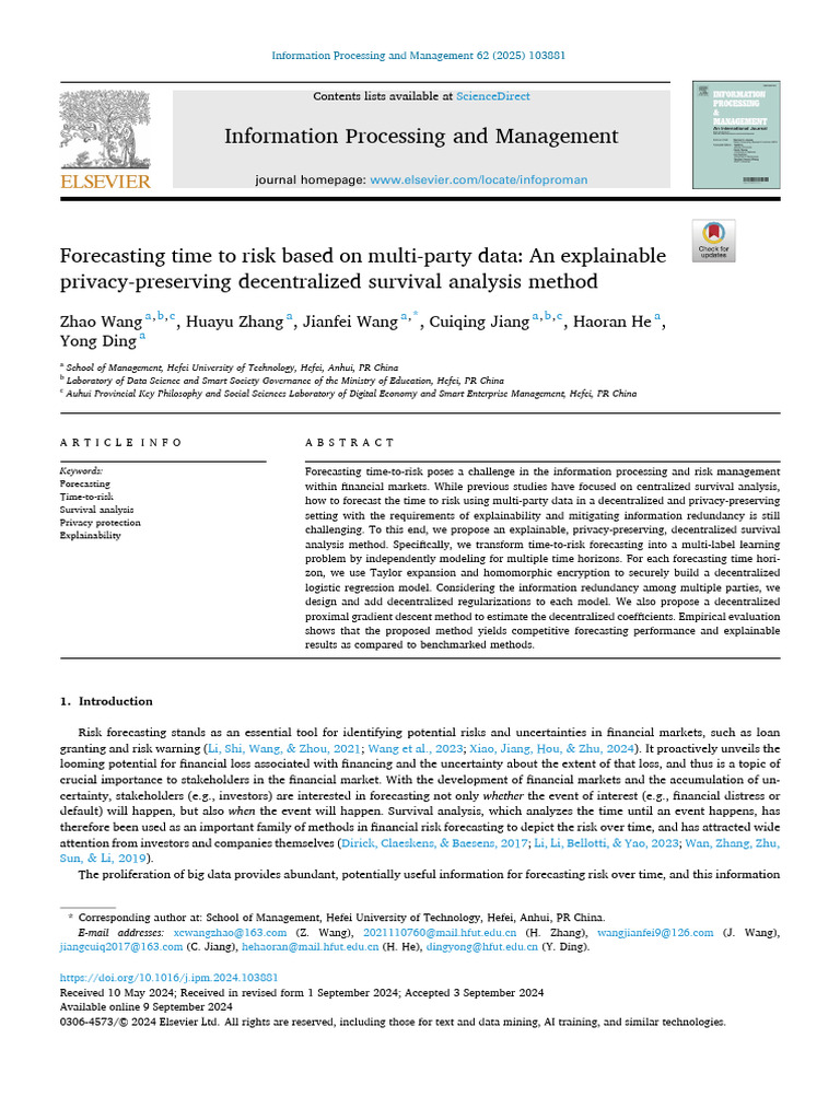 Forecasting Time To Risk Based On Multi Party Data An 2025 Information Pro | PDF | Logistic ...