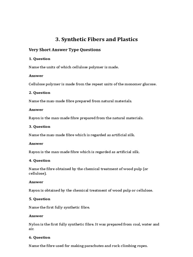 Synthetic Fibers and Plastics | PDF | Thermoplastic | Plastic