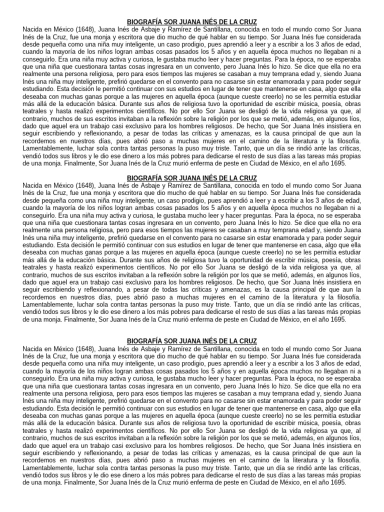 Vida y legado de Sor Juana Inés de la Cruz | PDF