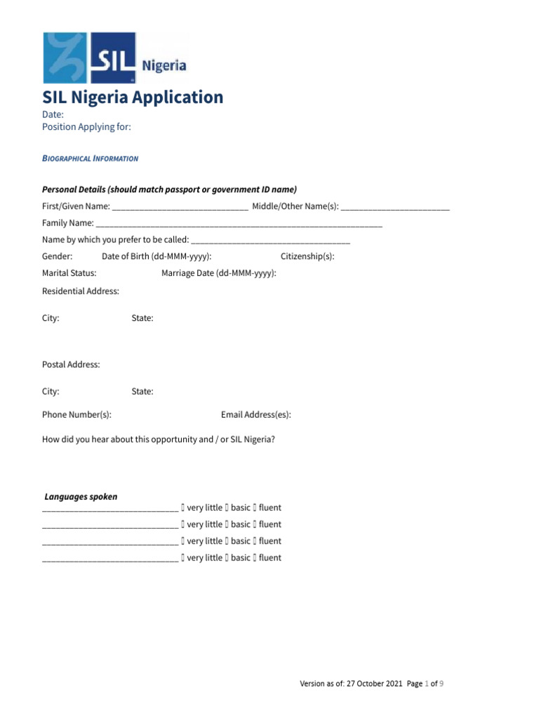 SIL Nigeria Application Form Final 2025 | PDF | Jesus | Eternal Life ...