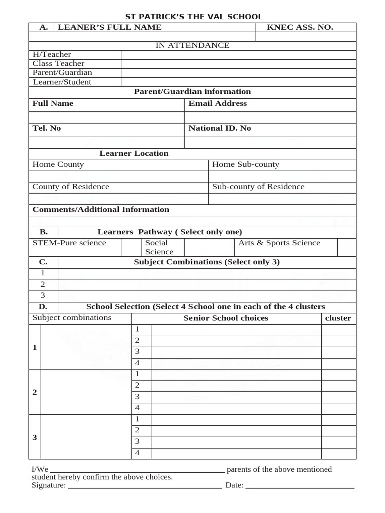 Pathway-Senior School Selection Form-2 | PDF