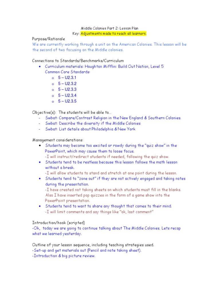 Middle Colonies Part 2 | PDF | Homework | Curriculum