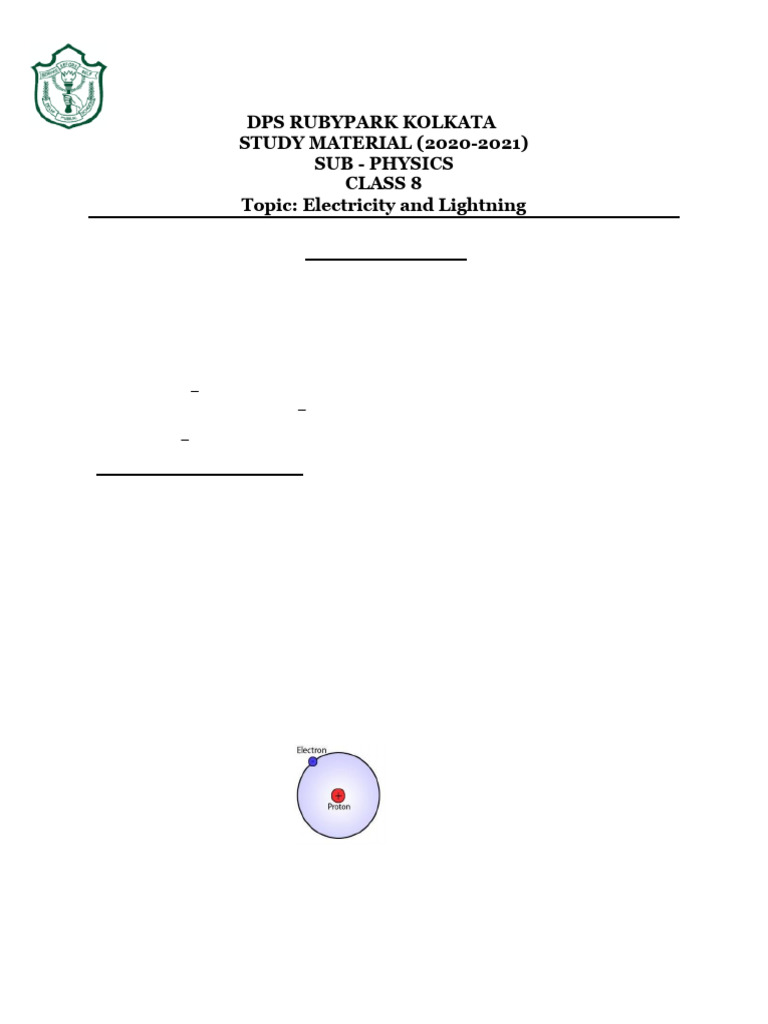 Electricity and Lightning for Class 8 | PDF | Electric Charge | Atomic ...