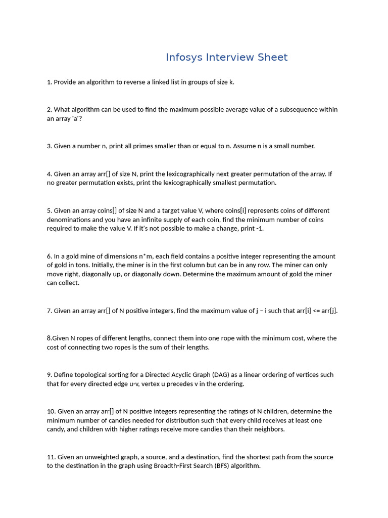 Infosys Written and Interviews Sheet | PDF | Numbers | Permutation