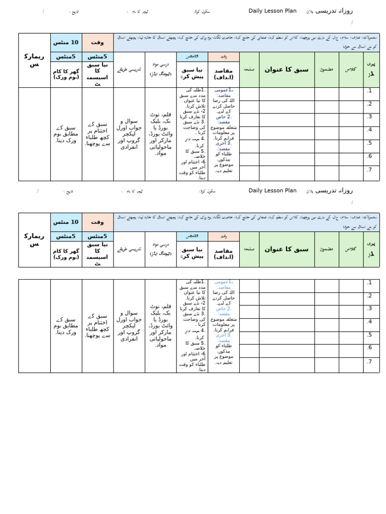 Lesson Plan Urdu | PDF