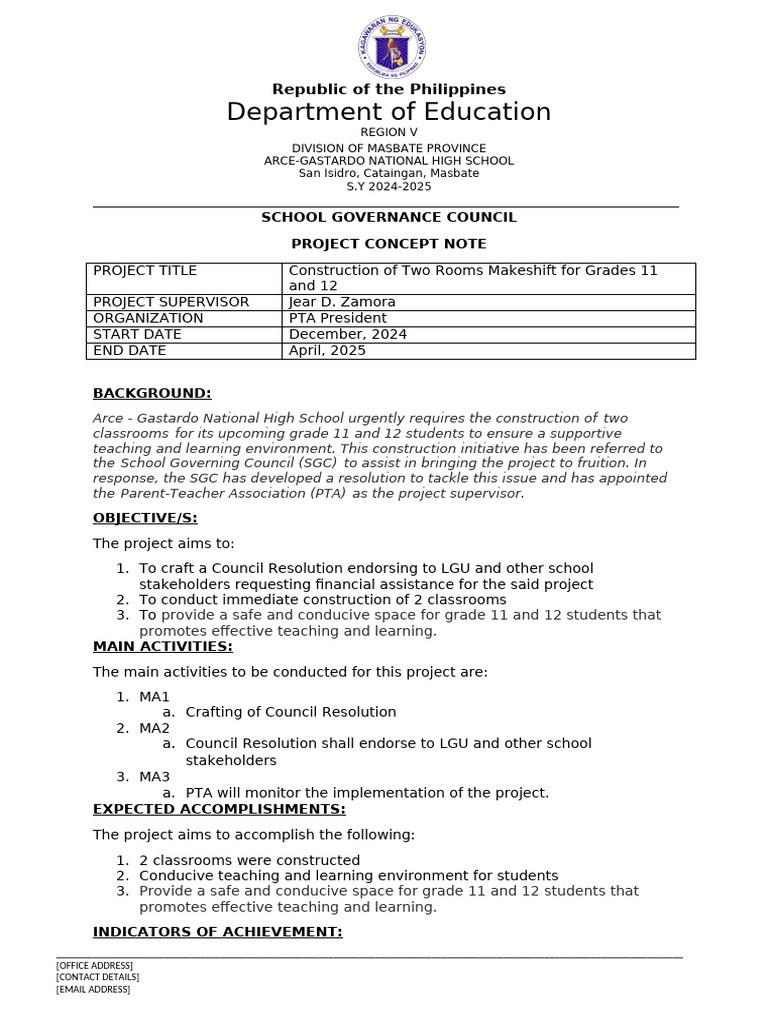 (SGC) Concept Note - Project Brief Template1 | PDF