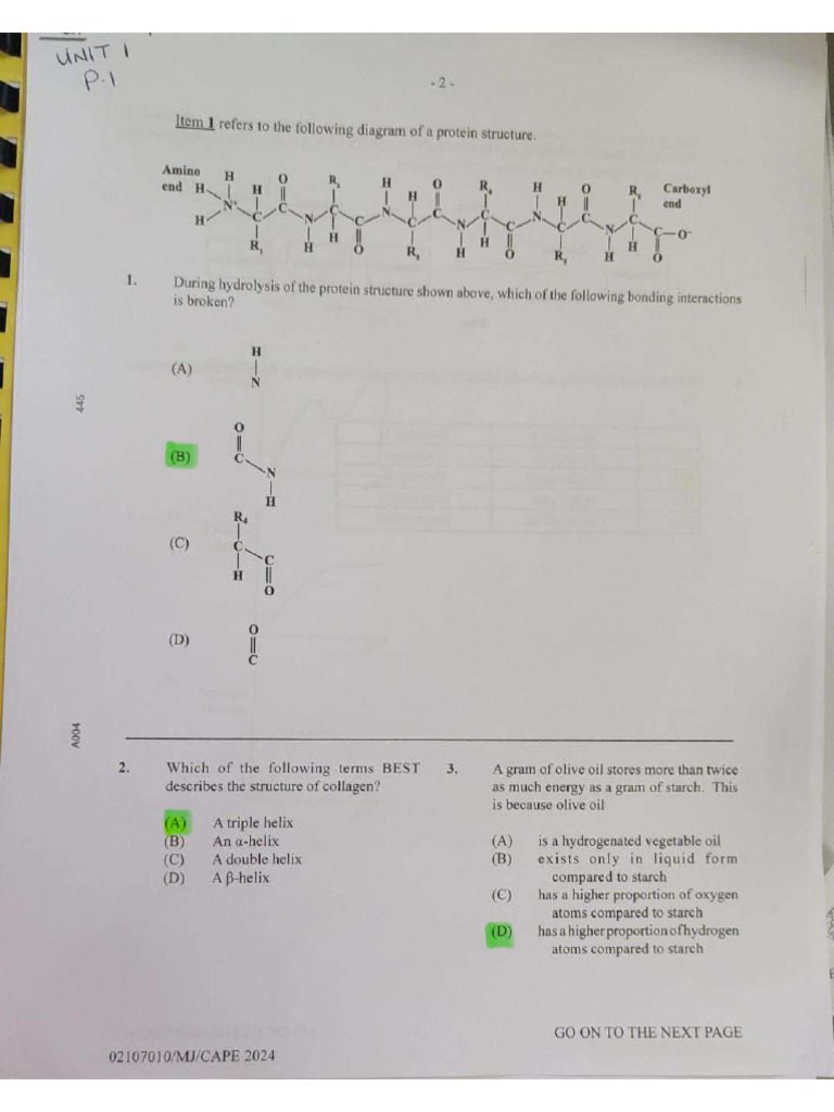 CAPE Bio 2024 U1 P1 Answers | PDF