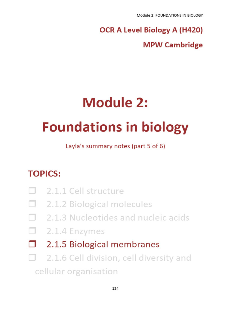 Module 2 Foundations in Biology Notes 2.1.5 BIOLOGICAL MEMBRANES | PDF ...