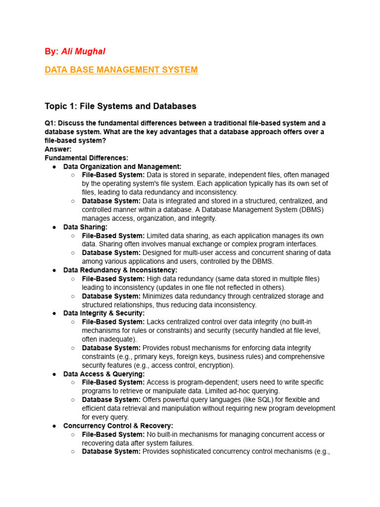 DBMS all outline related questions | PDF | Databases | Relational Database