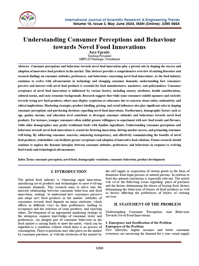 Understanding Consumer Perception and Behaviour Towards Novel Food Innovation | PDF | Consumer ...