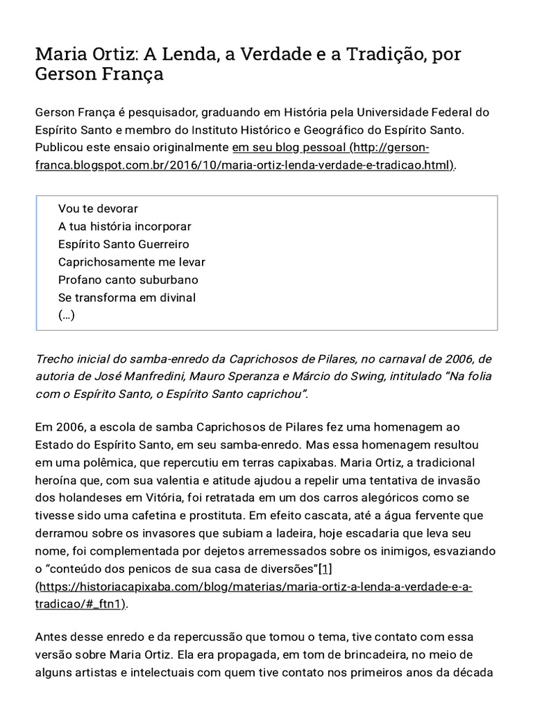 Maria Ortiz: Lenda e Verdade Histórica | PDF