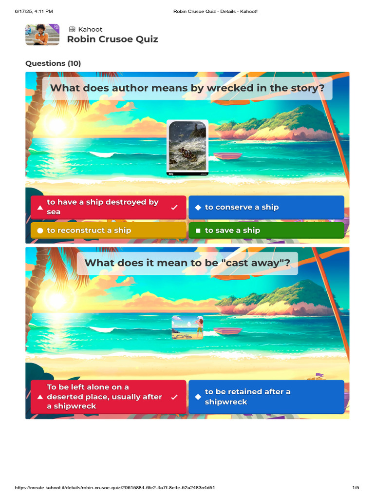 Robinson Crusoe Quiz Questions | PDF | Watercraft | Shipping