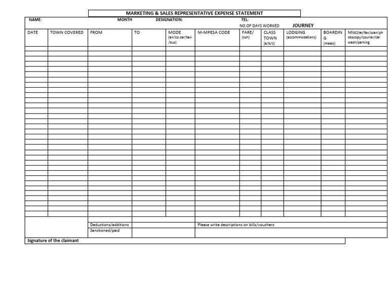 Sales Representatives Expense Form | PDF