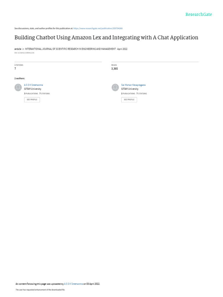 Chatbot Development with Amazon Lex | PDF | Amazon Web Services | Cloud ...