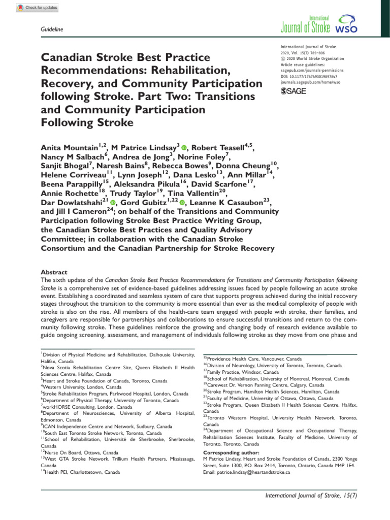 Canadian Stroke Best Practice Recommendations: Rehabilitation, Recovery ...