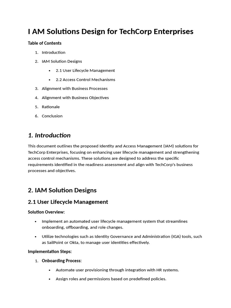 I AM Solutions Design For TechCorp Enterprises | PDF | Computer Security | Security
