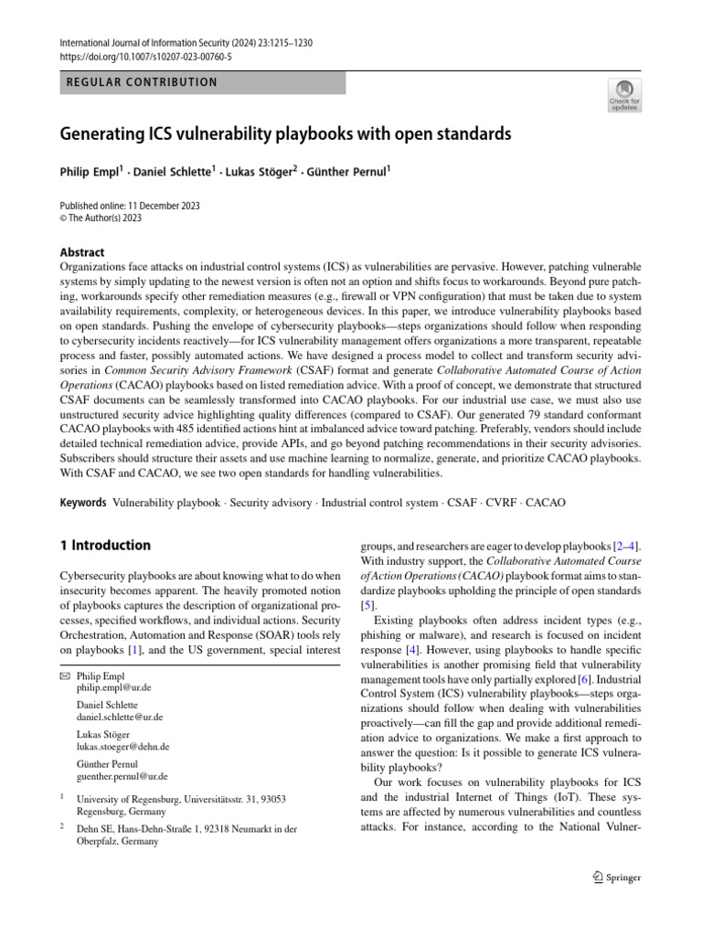 ICS Vulnerability Playbooks via CACAO | PDF | Computing | Information ...