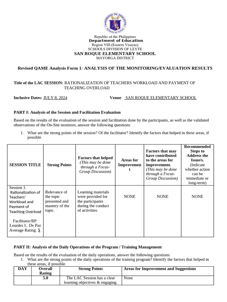 Qame-Lac Session On Rationalization of Teachers Workload | PDF | Behavior Modification | Cognition