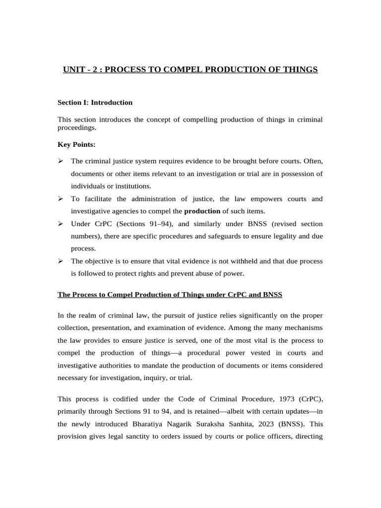 Unit - 2 Process To Compel Production of Things | PDF | Search Warrant ...