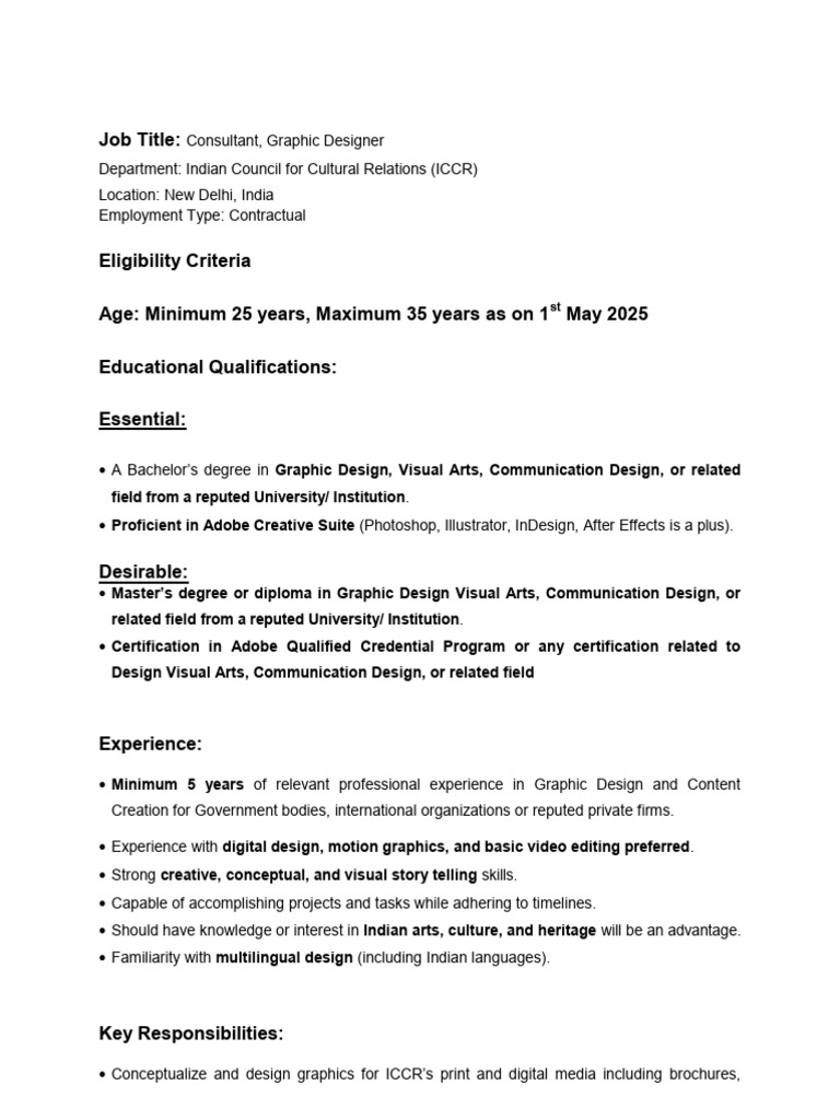 ICCR Graphic Designer Consultant Role | PDF | Graphic Design ...