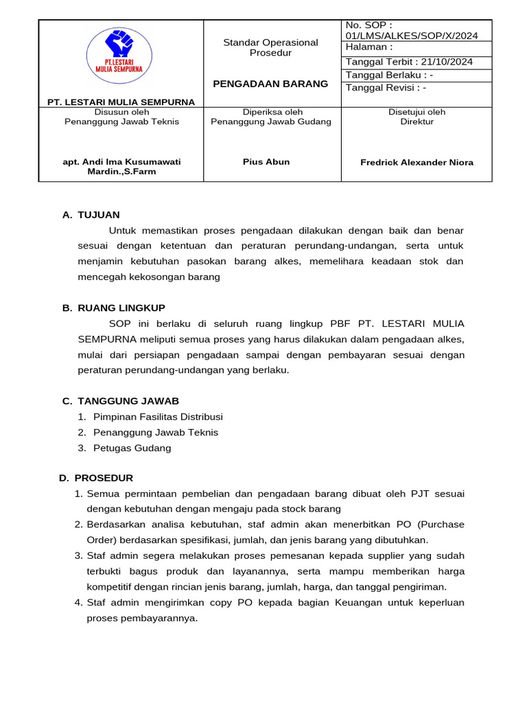 Sop Pengadaan Barang | PDF