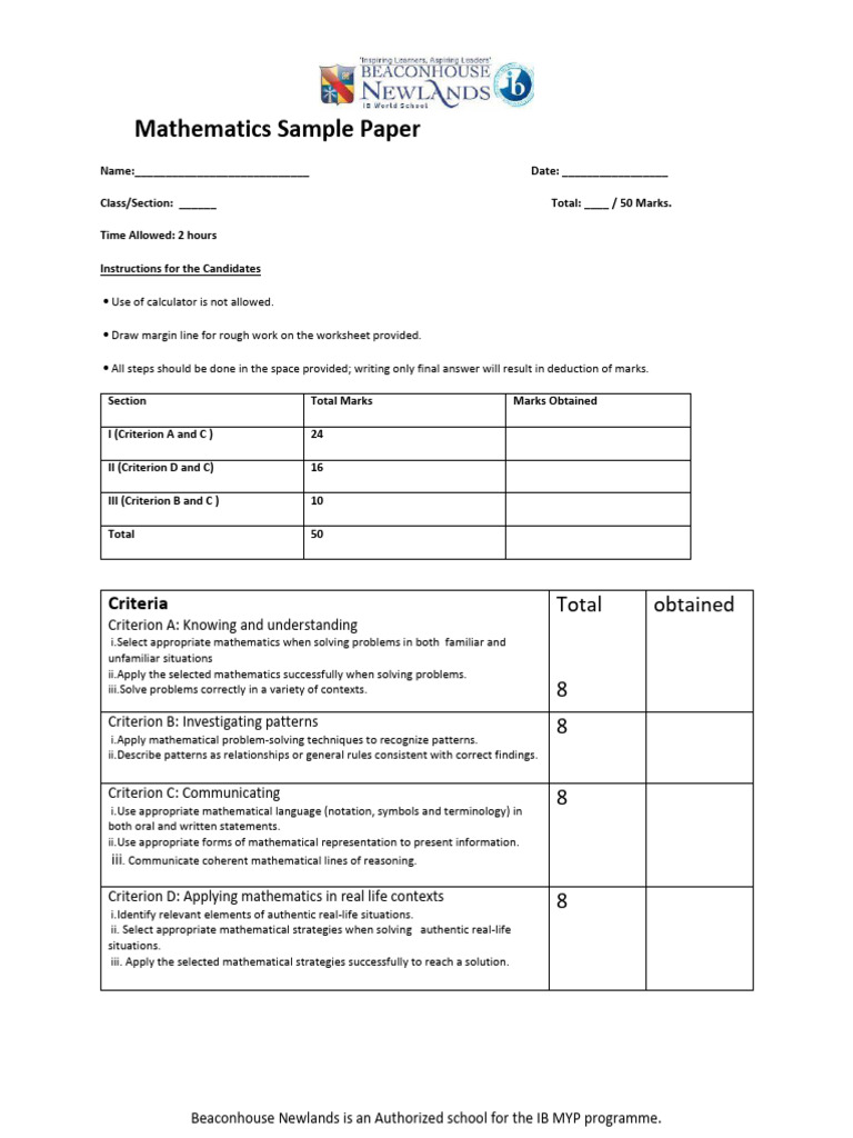 Sample Paper Mathematics | PDF | Mathematics