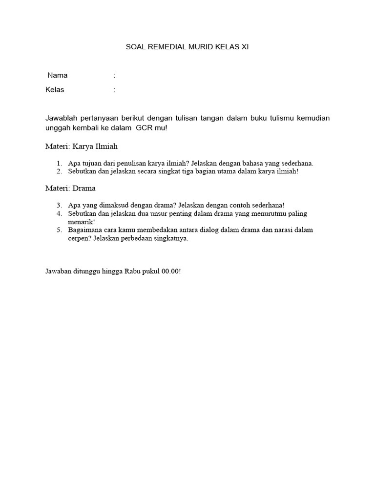 Soal Remedial Murid Kelas Xi (PD) 2025 | PDF