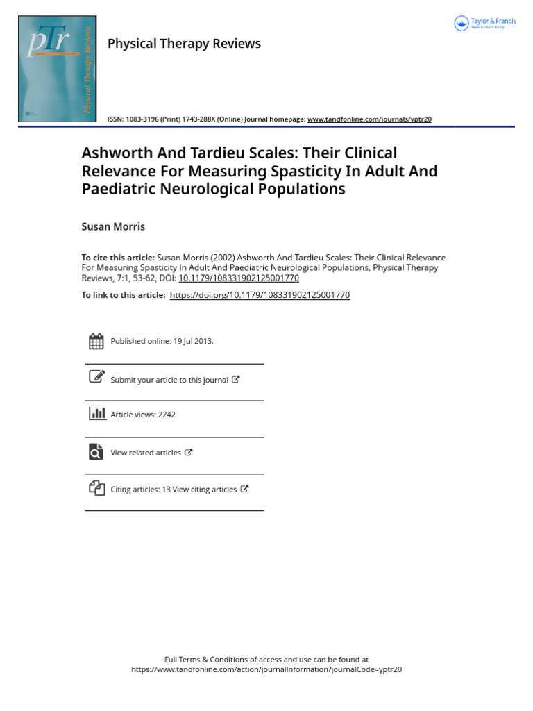Ashworth and Tardieu Scales: Their Clinical Relevance For Measuring ...