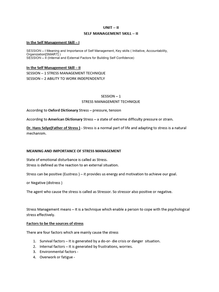 Unit-II Self Management Skill | PDF