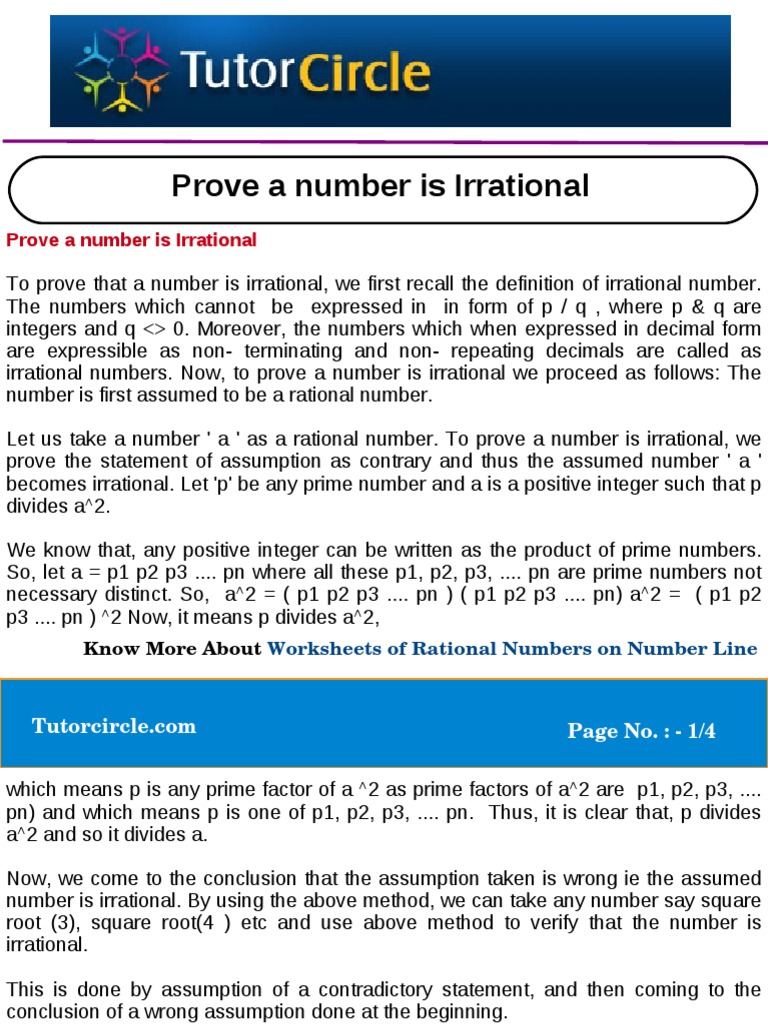 Prove A Number Is Irrational | PDF | Fraction (Mathematics) | Rational ...