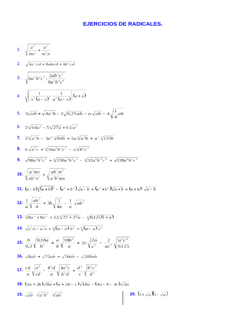Ejercicios de Radicales | PDF