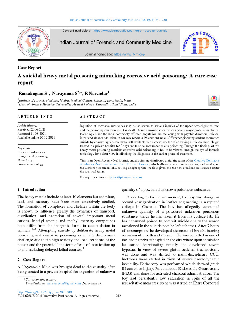 A Suicidal Heavy Metal Poisoning Mimicking Corrosive Acid Poisoning A ...