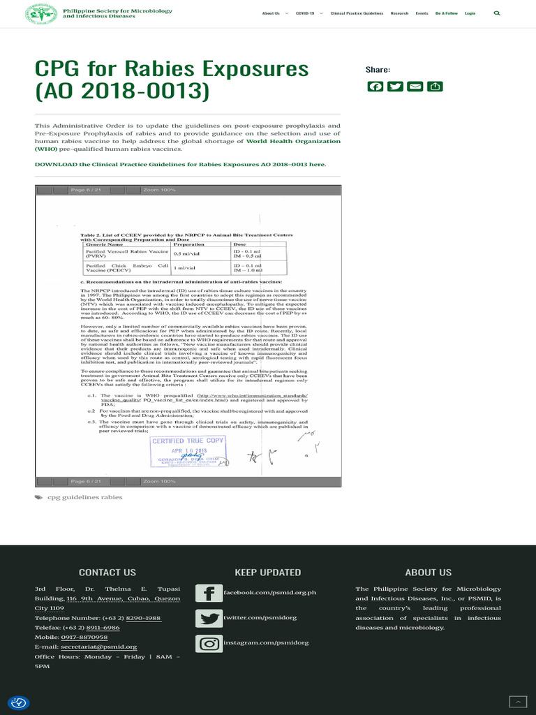 Rabies Exposure Guidelines AO 2018-0013 | PDF | Rabies | Medical ...