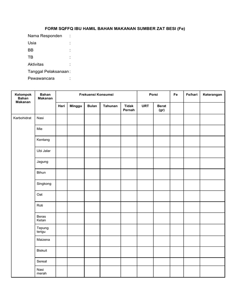 FORM Latihan SQFFQ SKP Fe Pada Ibu Hamil | PDF