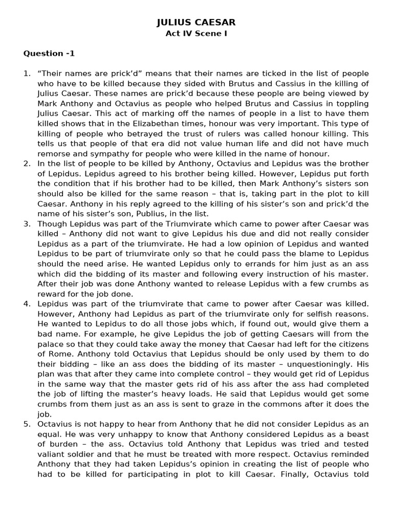 Julius Caesar Act - Iv Scene-1 | PDF | Mark Antony | Julius Caesar