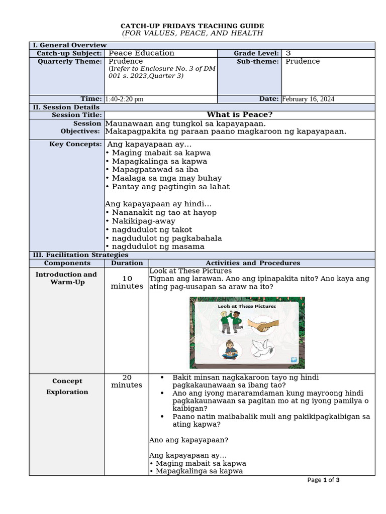 Grade 3-Peace-Education - Catch-Up-Friday | PDF