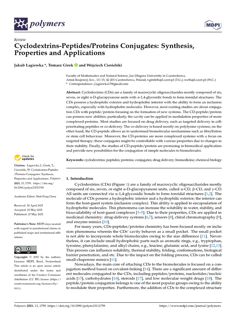 Cyclodextrins Peptides | PDF | Proteins | Chemical Reactions