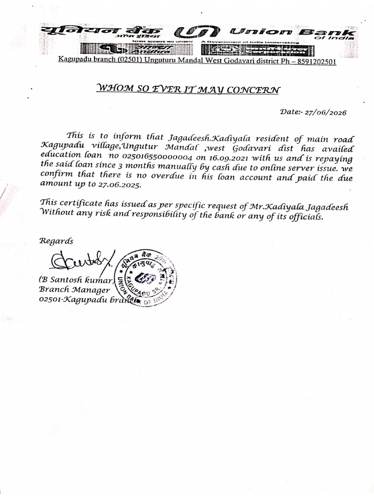 No Due Certificate K Jagadeesh | PDF