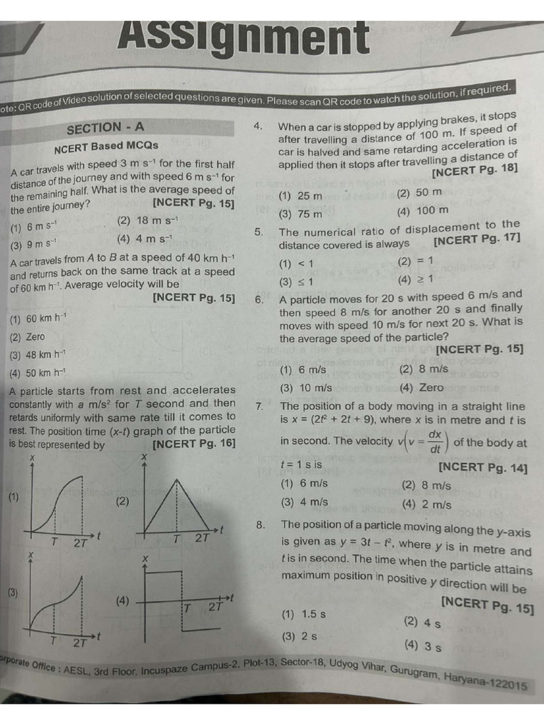 Motion in Straight Line Question | PDF