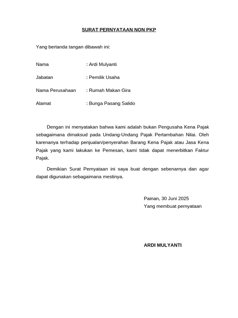 Surat+Pernyataan+Non+Pkp | PDF