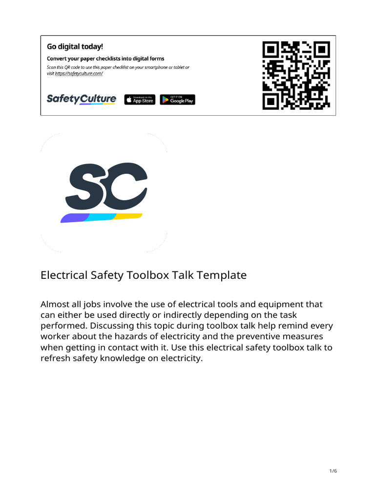 Electrical Safety Toolbox Talk Guide | PDF | Electrical Wiring ...