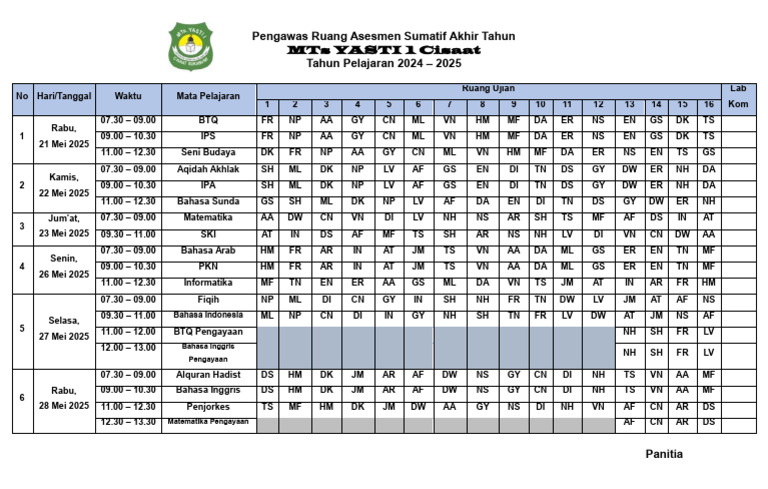 Jadwal Ujian Akhir MTs YASTI 2025 | PDF