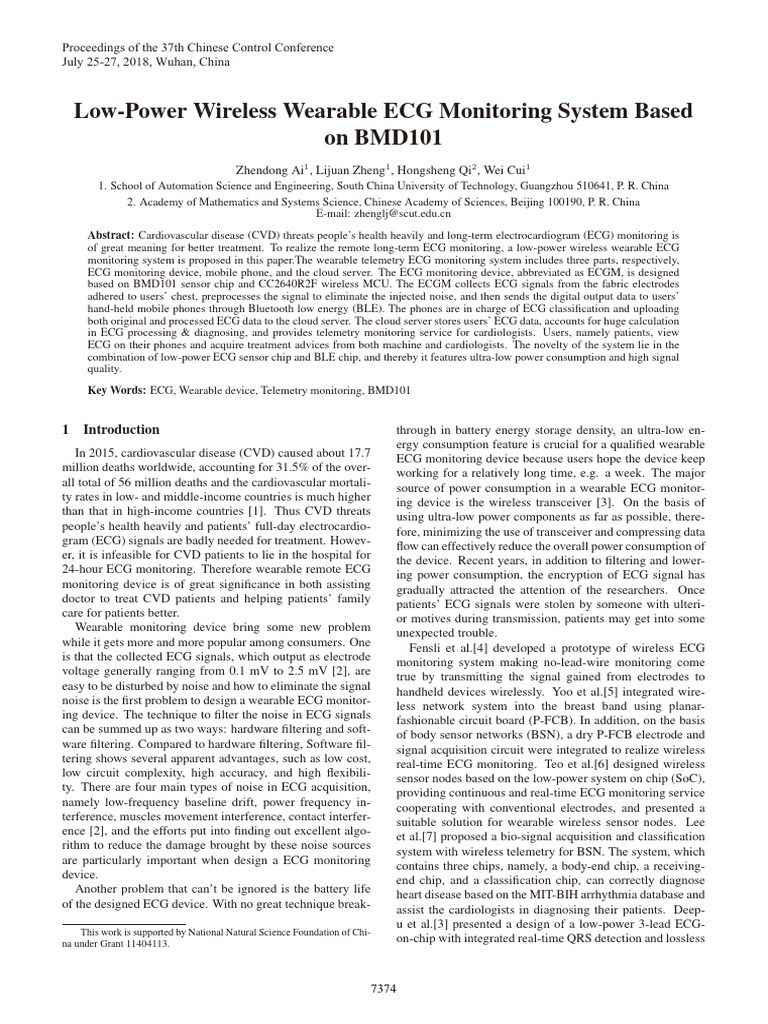Low-Power Wireless ECG Monitoring System | PDF | Bluetooth | Electrical ...