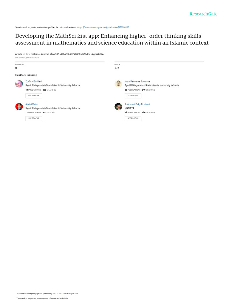 Developing The Mathsci 21St App: Enhancing Higher-Order Thinking Skills Assessment in ...