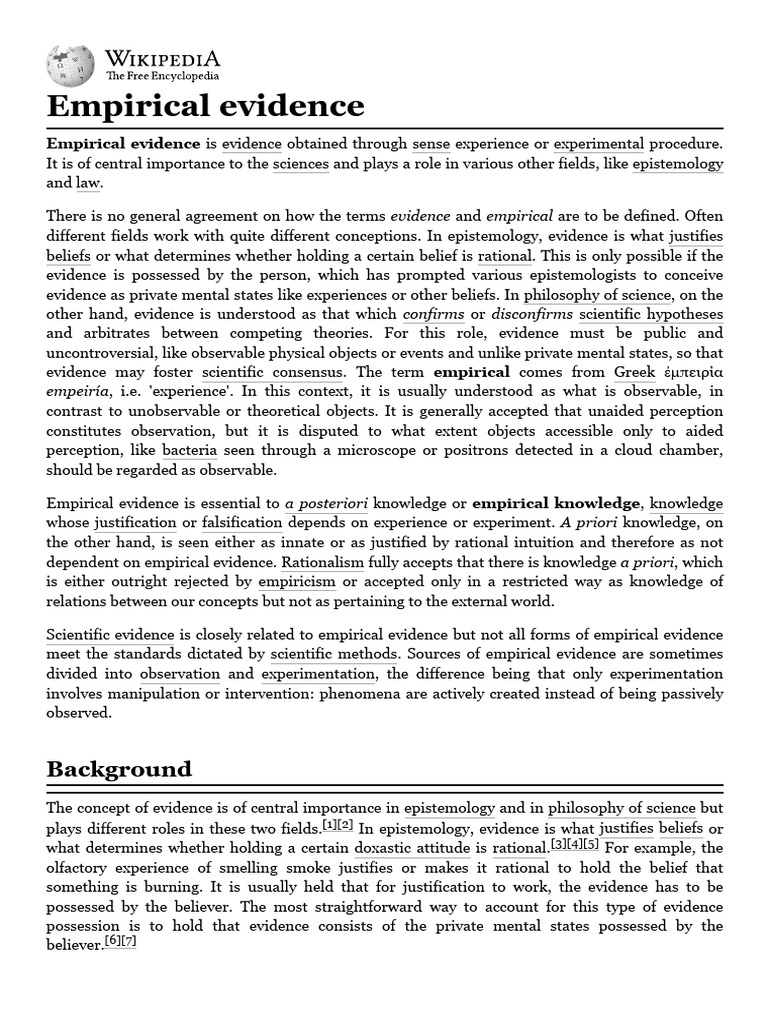 Empirical Evidence - Wikipedia | PDF | Empirical Evidence | Evidence