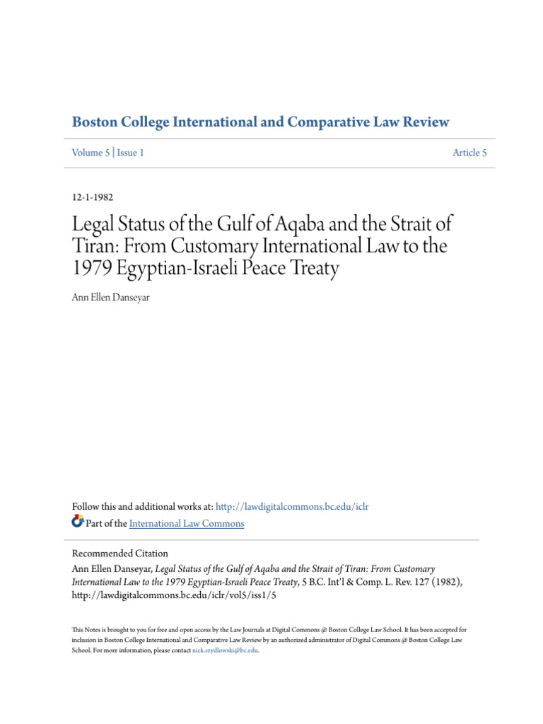Legal Status of The Gulf of Aqaba and The Strait of Tiran - From C ...